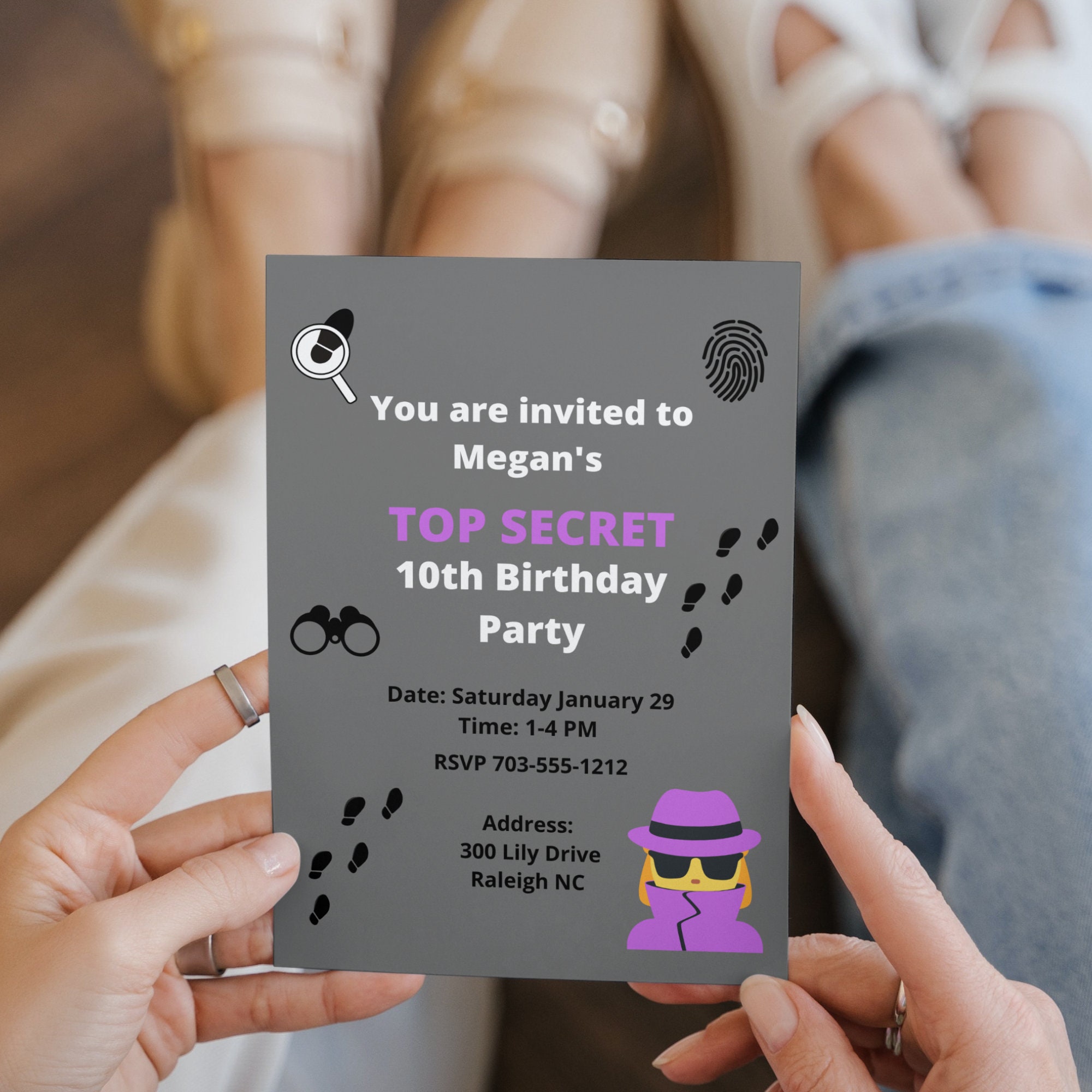 Spy Birthday Party Invitation, Pink Detective, Secret Agent Invite - Etsy