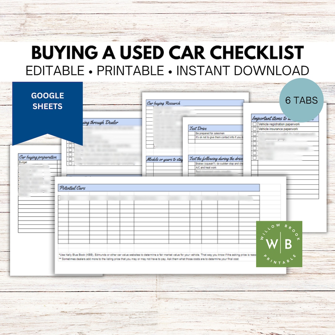 Buying a Used Car Checklist, Auto Dealer, Printable Budget Tracker and ...