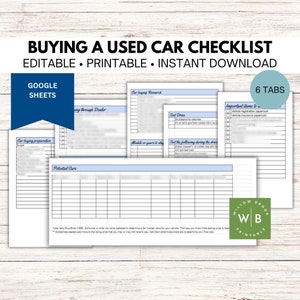 Buying a Used Car Checklist, Auto Dealer, Printable Budget Tracker and ...