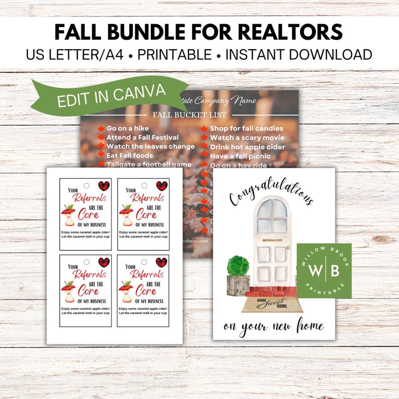 Realtor Fall Marketing Bundle, Real Estate Postcard, Referral Gift Tag ...