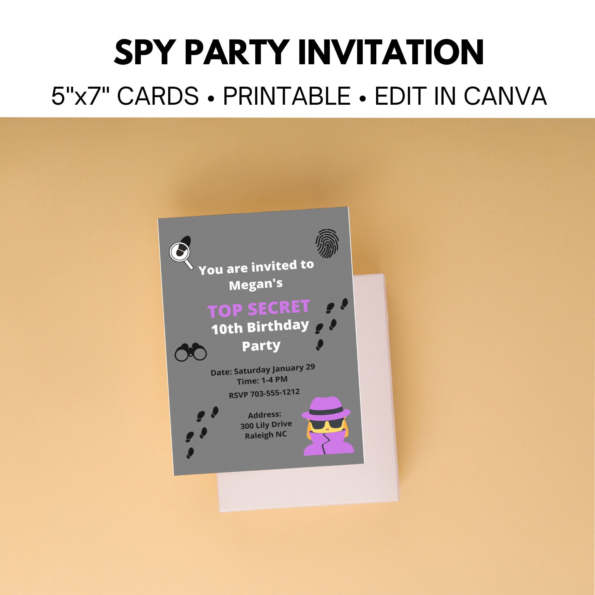 Spy Birthday Party Invitation, Pink Detective, Secret Agent Invite - Etsy