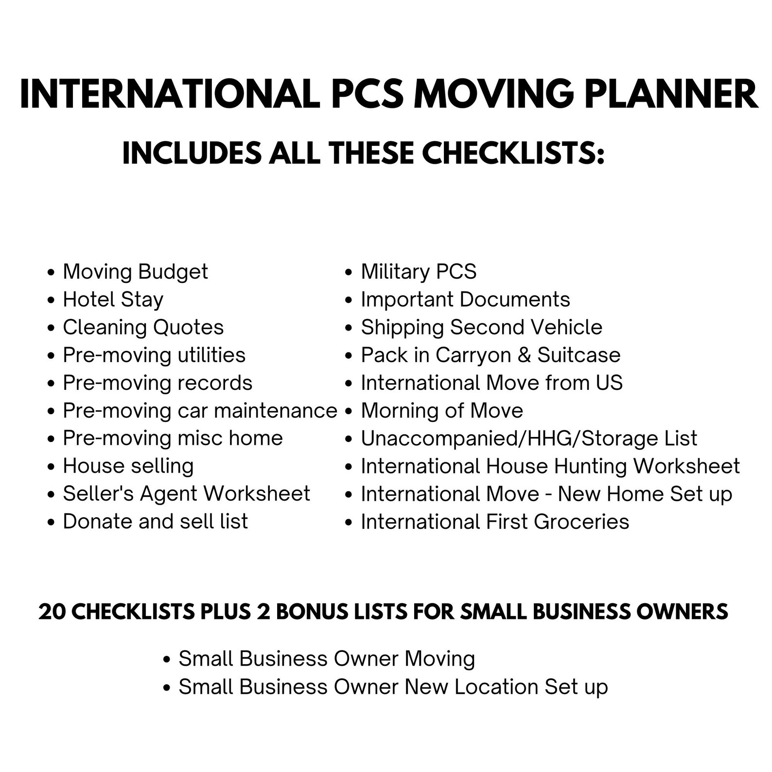 International PCS Moving Planner, Moving Abroad Relocation Checklist ...
