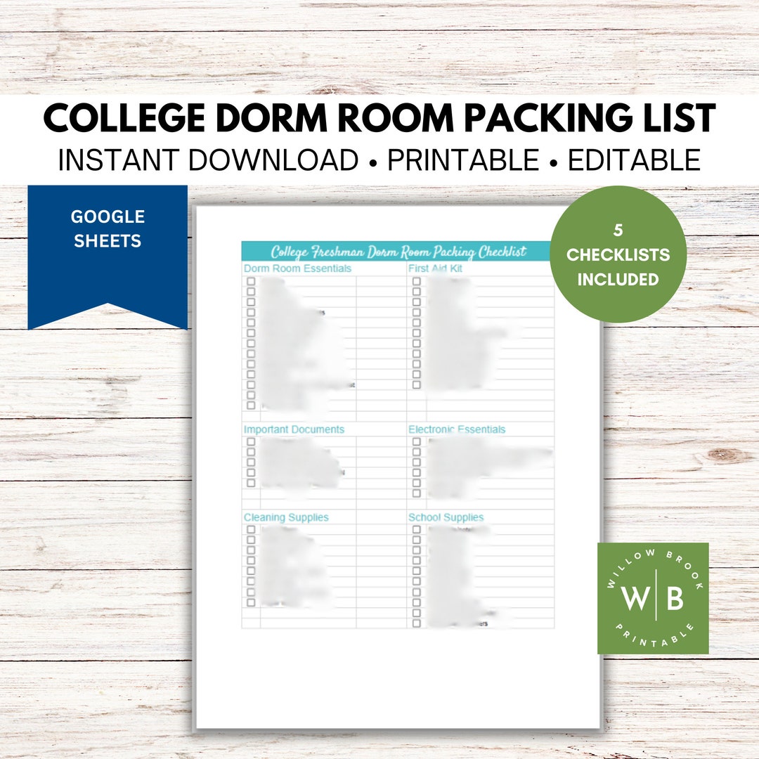 College Student Dorm Room Packing Checklist, Editable in Google Sheets ...