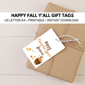 Happy Fall Y'all Gift Tags, Printable Pumpkin Spice Autumn Tags ...