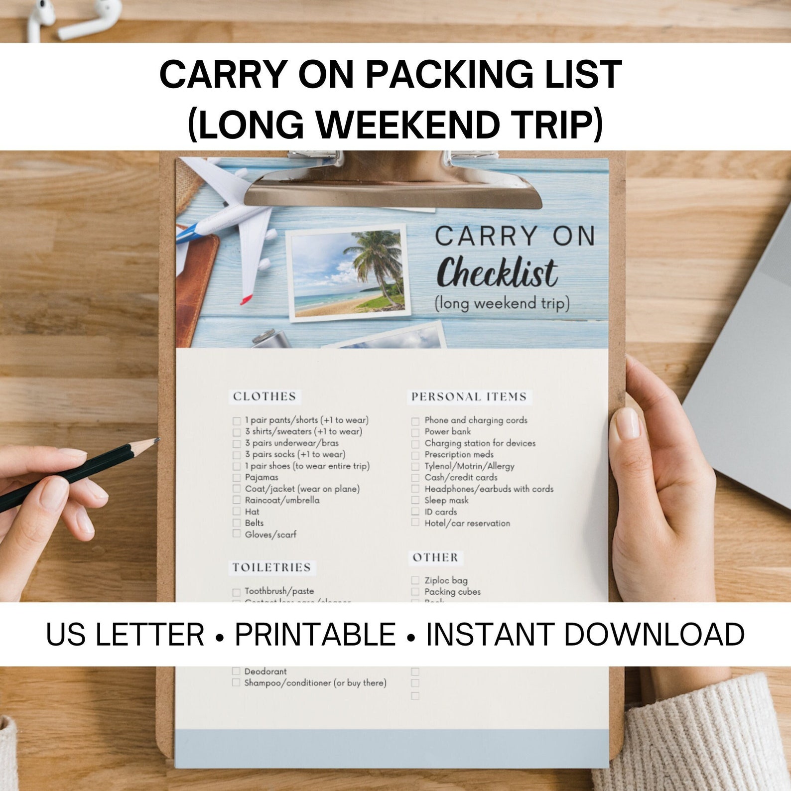 Carryon Bag Packing List Printable Travel Vacation Planner - Etsy