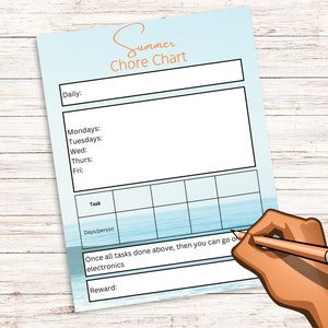 Summer Chore Chart for Kids, Editable in Canva, Printable Teen Chore ...