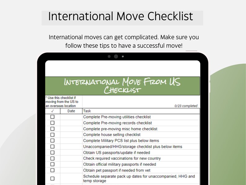 PCS Moving Checklist Binder Printable CONUS and International - Etsy