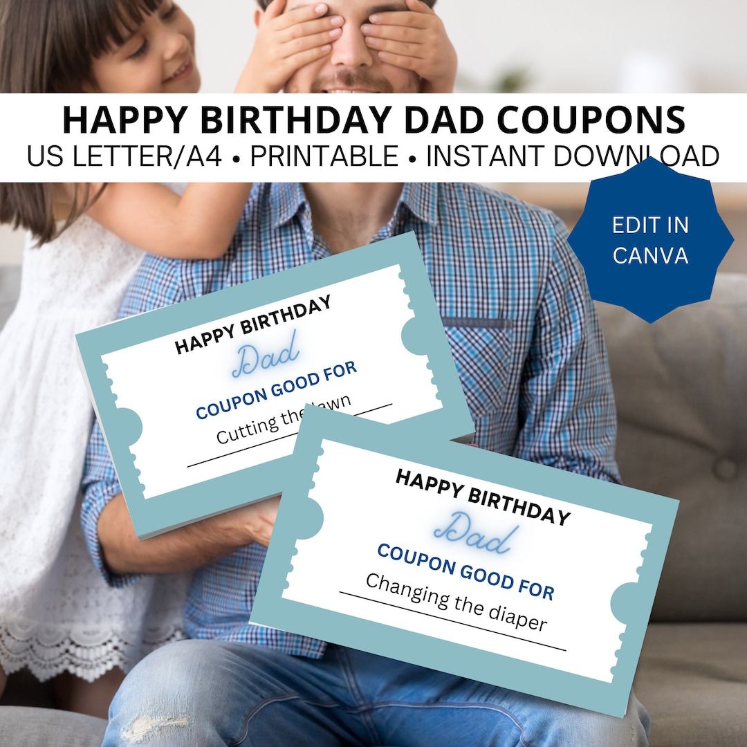 Happy Birthday Dad Coupons, Customizable Template, Dad Gift From Kids ...