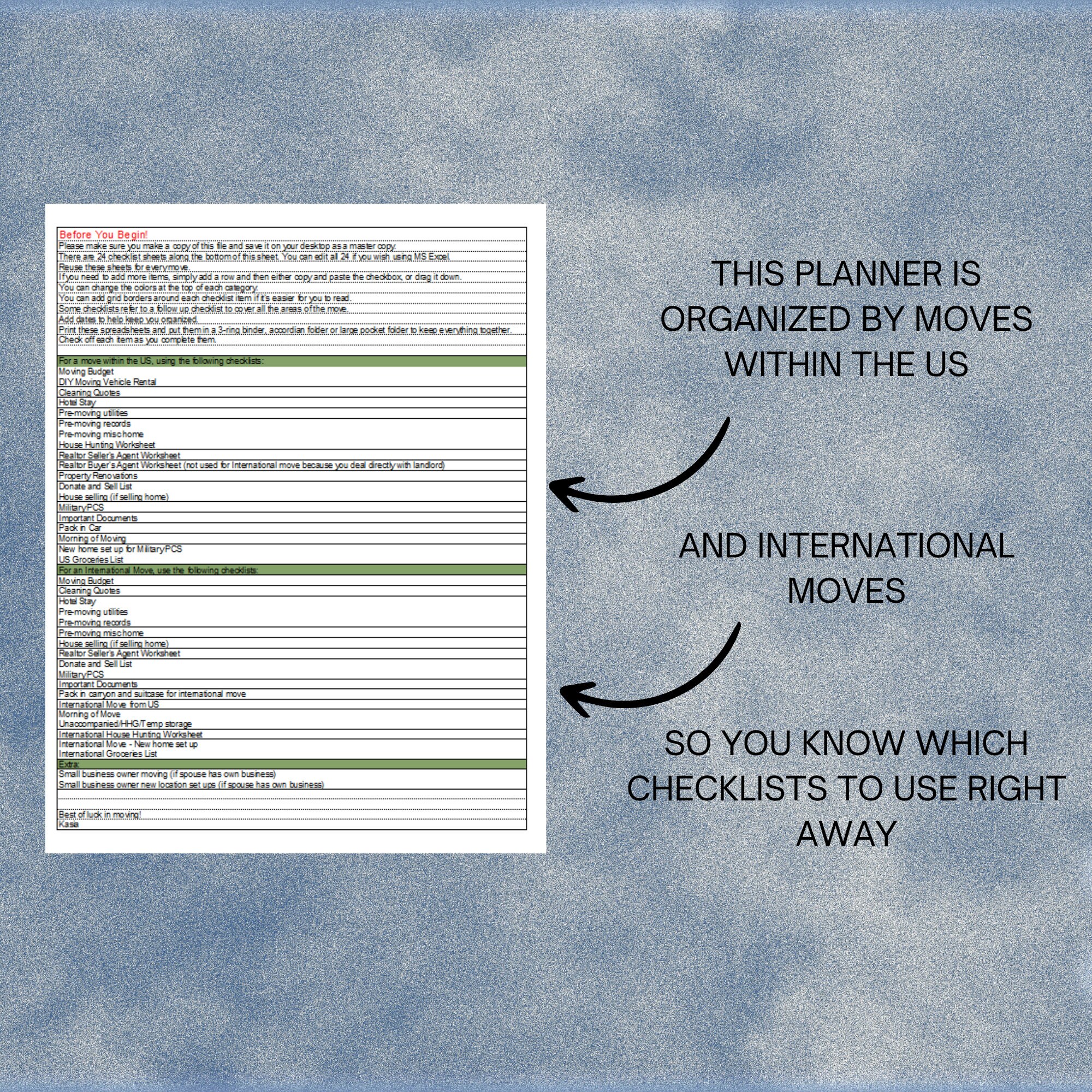 US & International PCS Moving Checklist Planner, MS Excel, Relocation ...