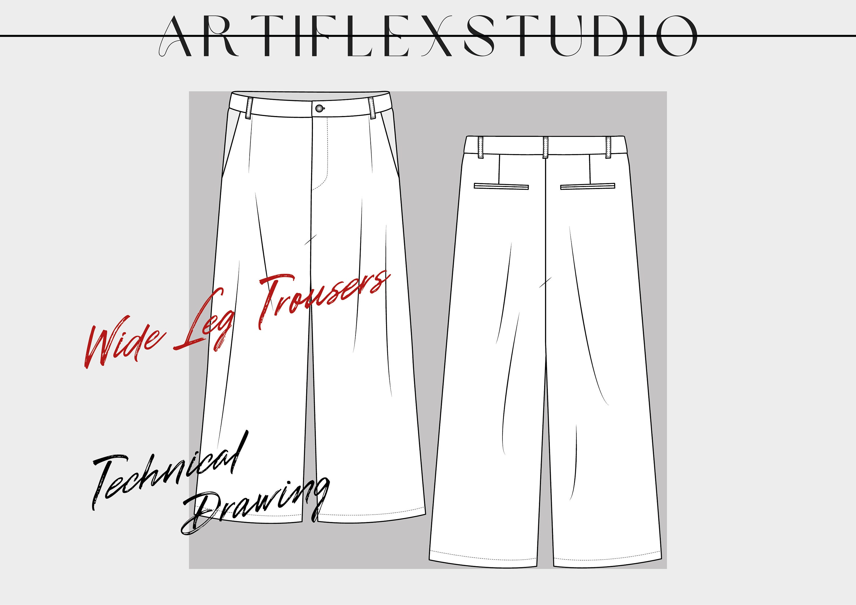 Wide Leg Trousers Technical Drawing Fashion Flat Sketch - Etsy