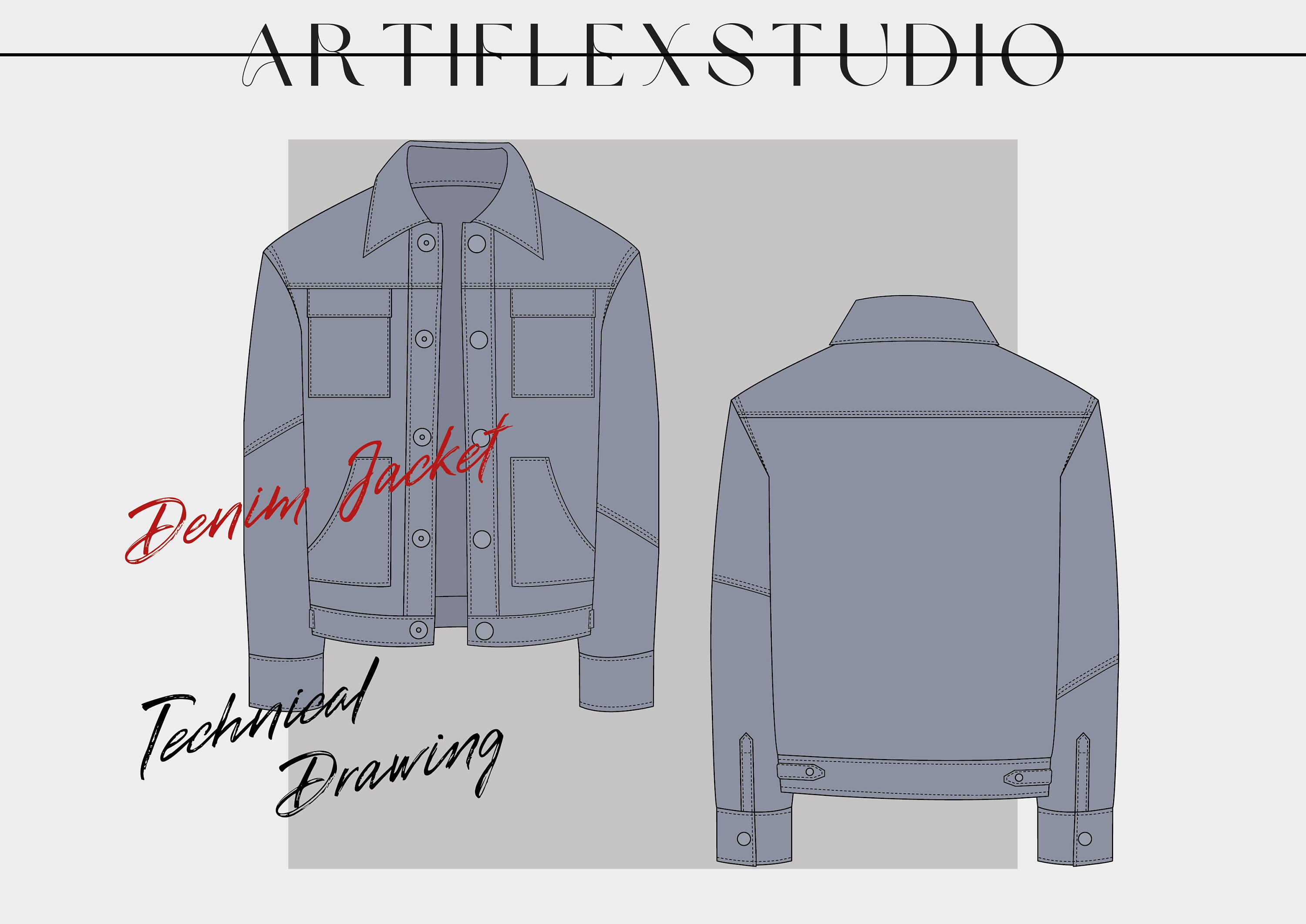 Denim Jacket Technical Drawing Fashion Vector Fashion Flat Sketch ...