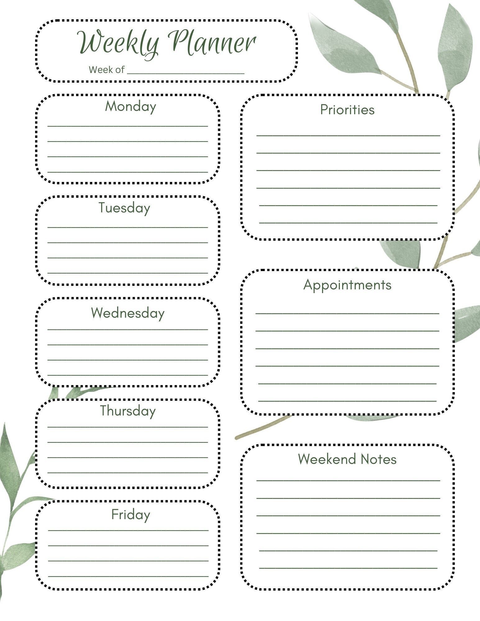 Weekly Planner - Instant Digital Download PDF - Etsy