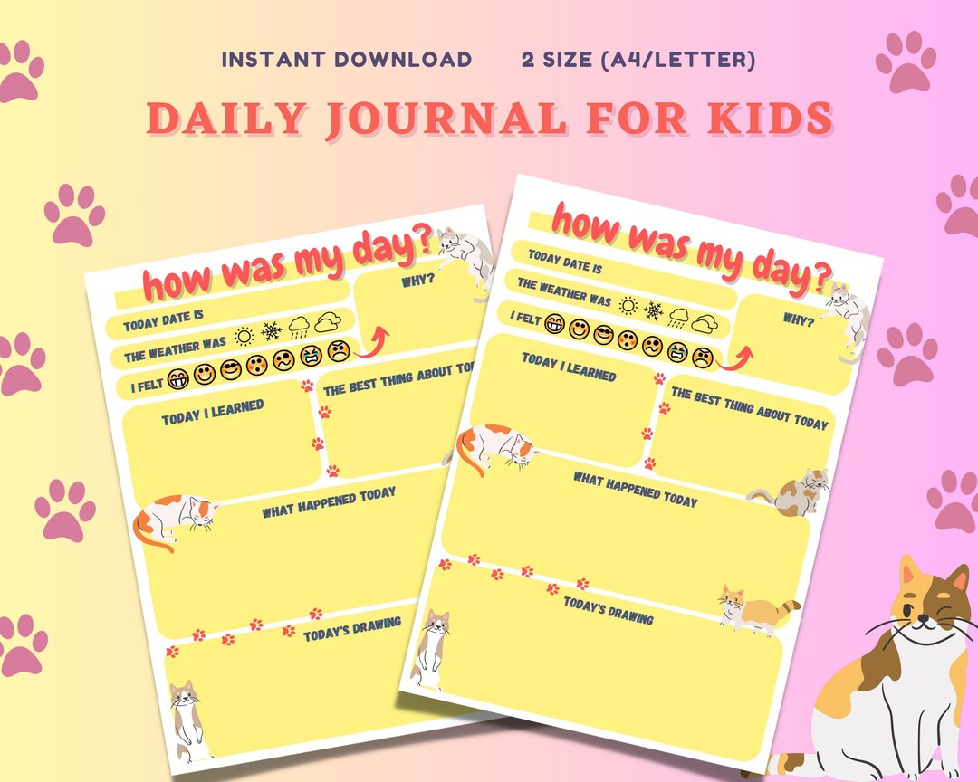 Kids Daily Journal Printable , Journal for Kids , Diary for Children ...