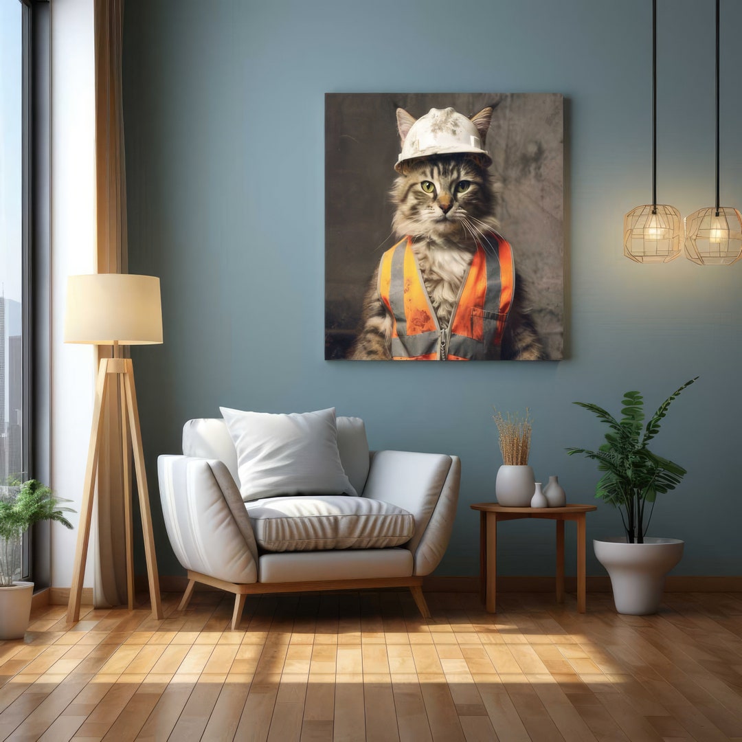 Construction Cat Wall Art Canvas Print, Cat Art, Funny Cats, Cat Canvas ...