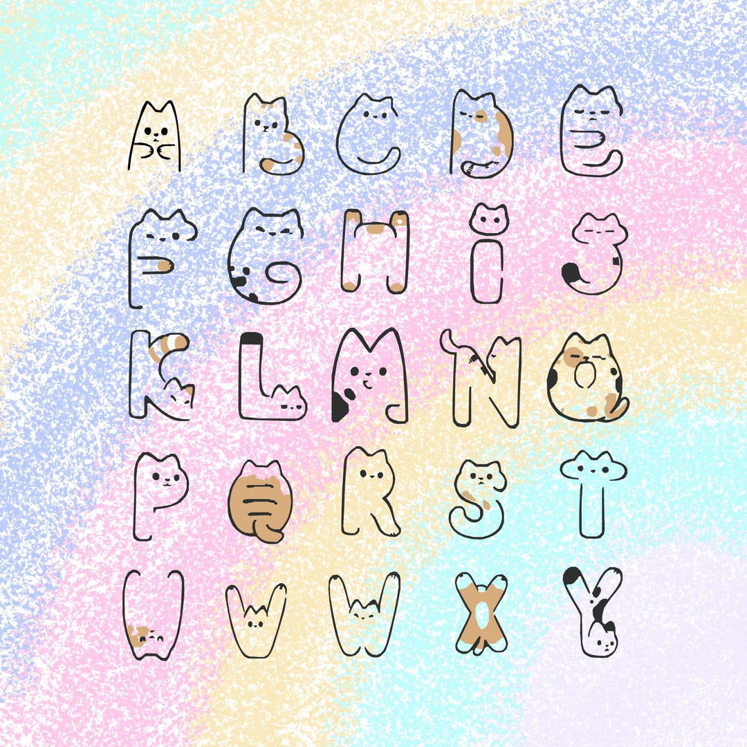 Cute Cats ABC Alphabet, Abc Alphabet, Cat Font Svg, Svg Alphabet ...