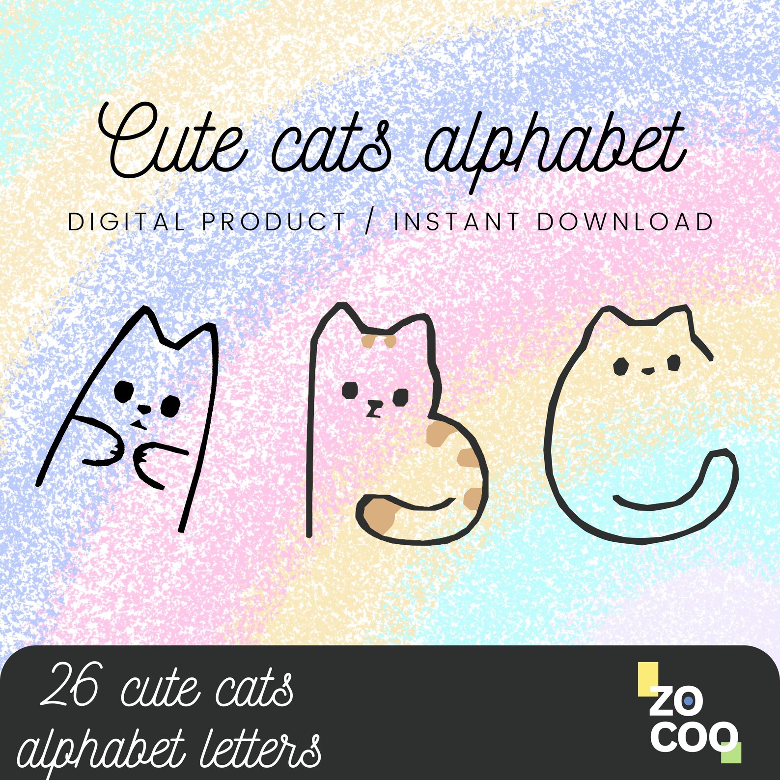 Cute Cats ABC Alphabet, Abc Alphabet, Cat Font Svg, Svg Alphabet ...