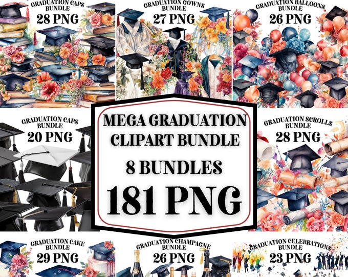 GRADUATION CLIPART BUNDLE 181x Png Watercolor Grad Transparent Digital ...