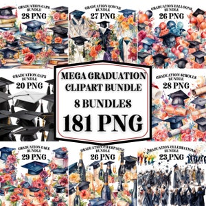 GRADUATION CLIPART BUNDLE 181x Png Watercolor Grad Transparent Digital ...