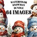 SNOWMAN CHRISTMAS CLIPART Bundle 64x Png - Watercolor - Holidays Crimbo ...