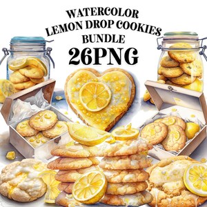 LEMON DROP COOKIE Clipart Bundle 26x Png - Watercolor - Baking - Transparent Digital Downloads ...