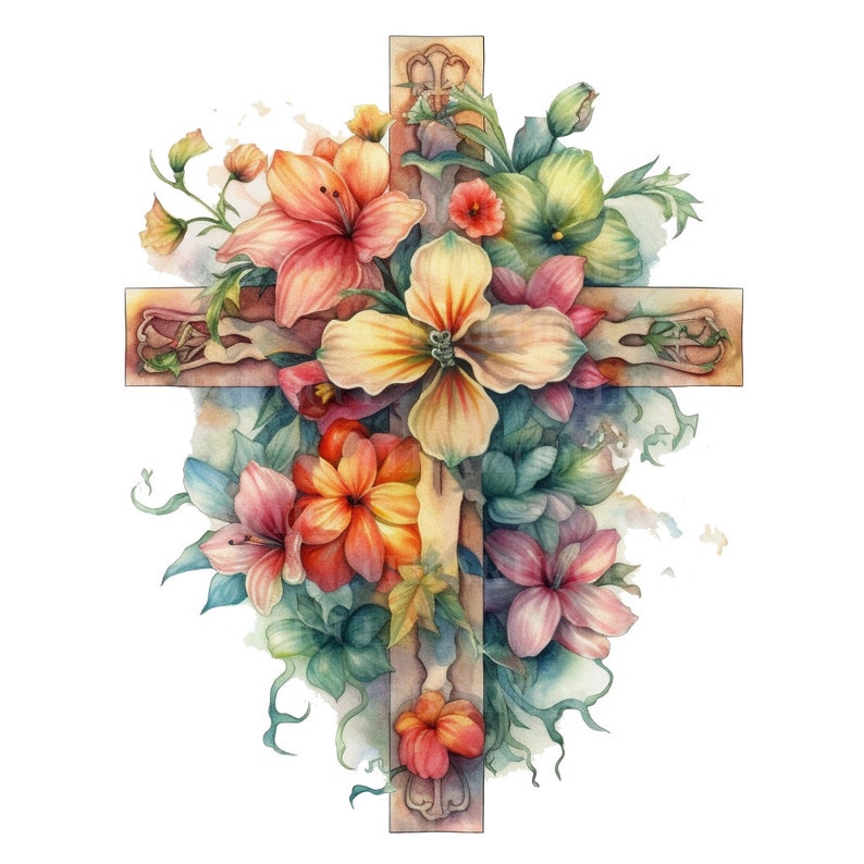 FLORAL CROSSES PNG 20pc Water Color Clipart Christian Png - Etsy