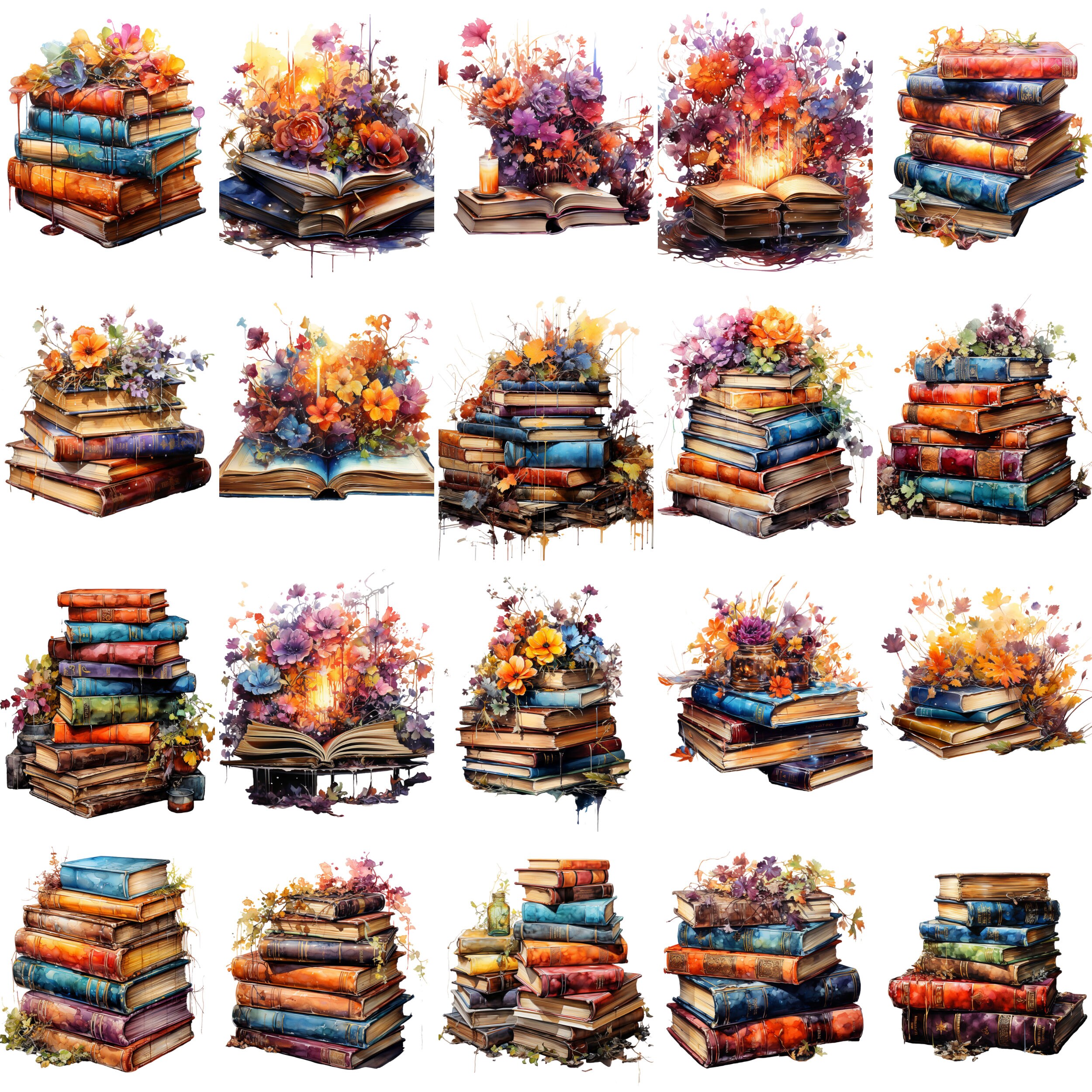 COLORFUL BOOKS CLIPART Bundle 75x Png Watercolor Bookworm - Etsy