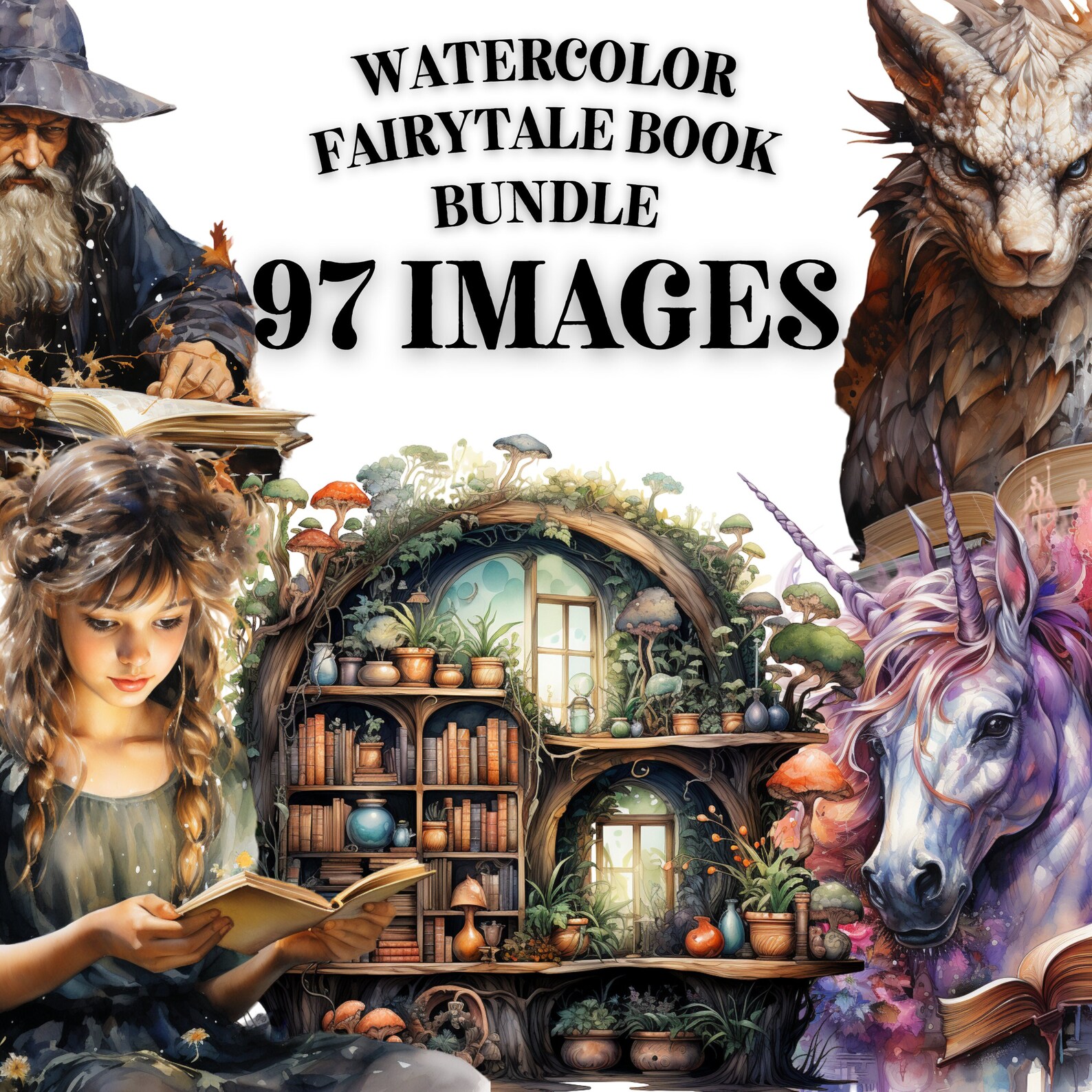 FAIRYTALE BOOKS CLIPART Bundle 97x Png Watercolor Bookworm - Etsy