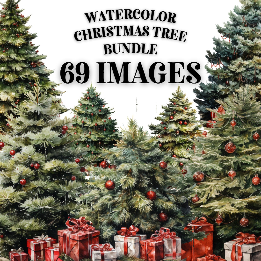 CHRISTMAS TREE CLIPART Bundle 69x Png - Watercolor - Holidays Crimbo ...