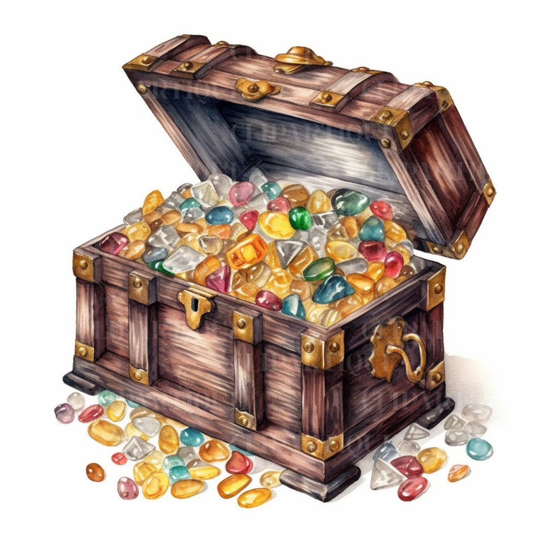 TREASURE CHEST Png 20pc, Water Color CLIPART, Pirate Decoration Png ...
