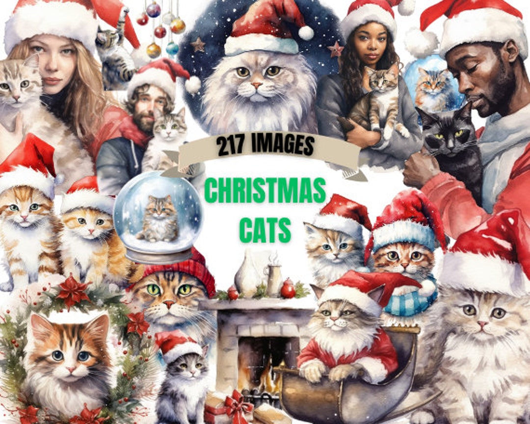 CHRISTMAS CAT CLIPART Bundle 217x Png - Watercolor - Holidays Crimbo ...
