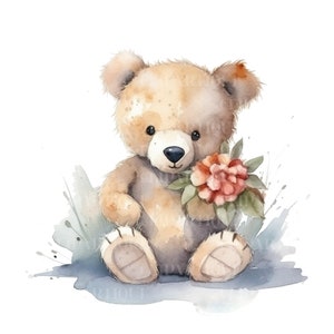 TEDDY BEAR Png 12pc, Water Color CLIPART, Floral Teddy Png, Digital ...