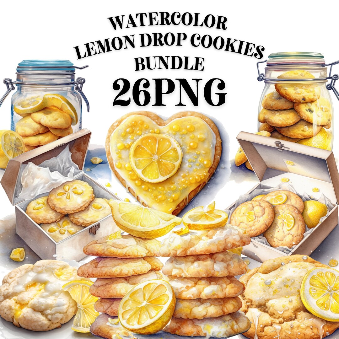 LEMON DROP COOKIE Clipart Bundle 26x Png - Watercolor - Baking ...