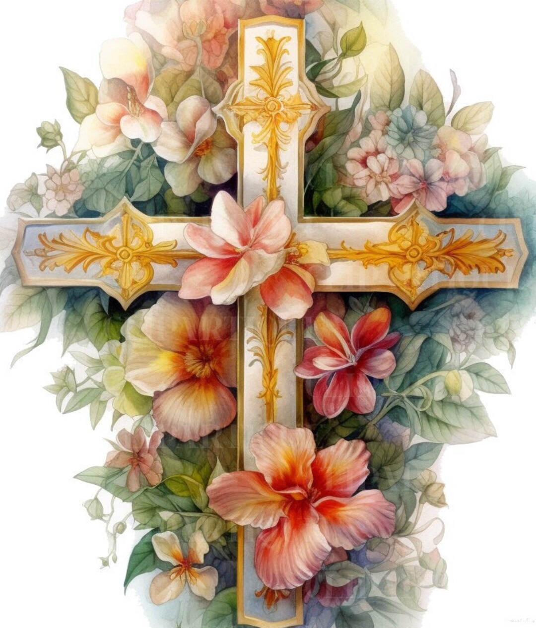 FLORAL CROSSES PNG 20pc, Water Color Clipart, Christian Png, Digital ...