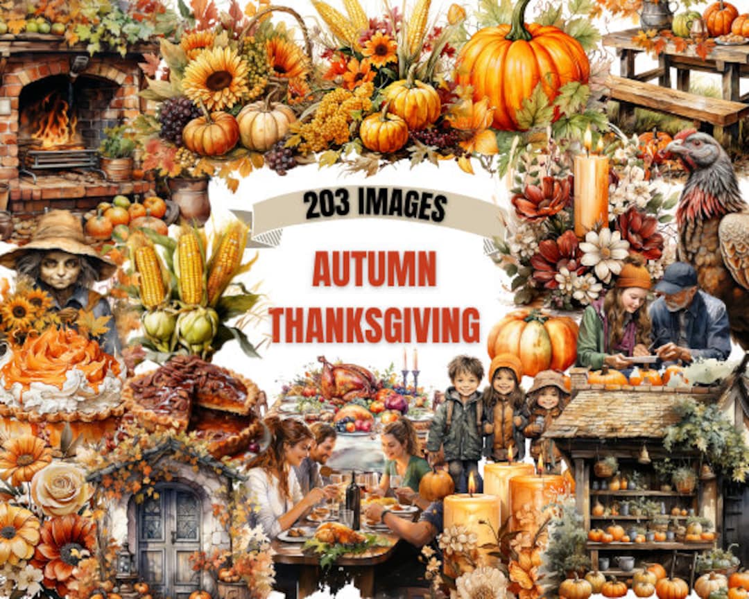 THANKSGIVING CLIPART Bundle 203x Png - Watercolor - Autumn Fall ...