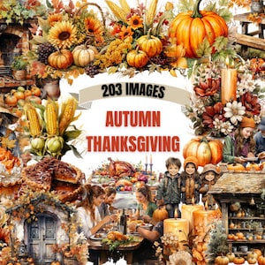THANKSGIVING CLIPART Bundle 203x Png - Watercolor - Autumn Fall ...