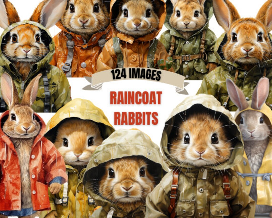 RAINCOAT RABBITS CLIPART Bundle 124x Png - Watercolor - Bottle Glass ...