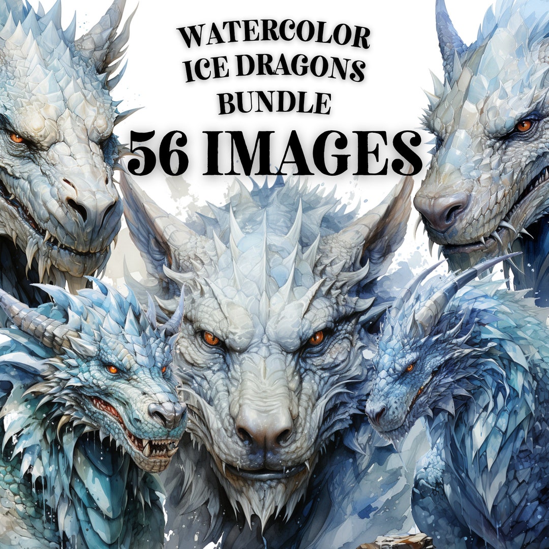 ICE DRAGON CLIPART Bundle 56x Png Watercolor Fantasy, Drag Transparent ...