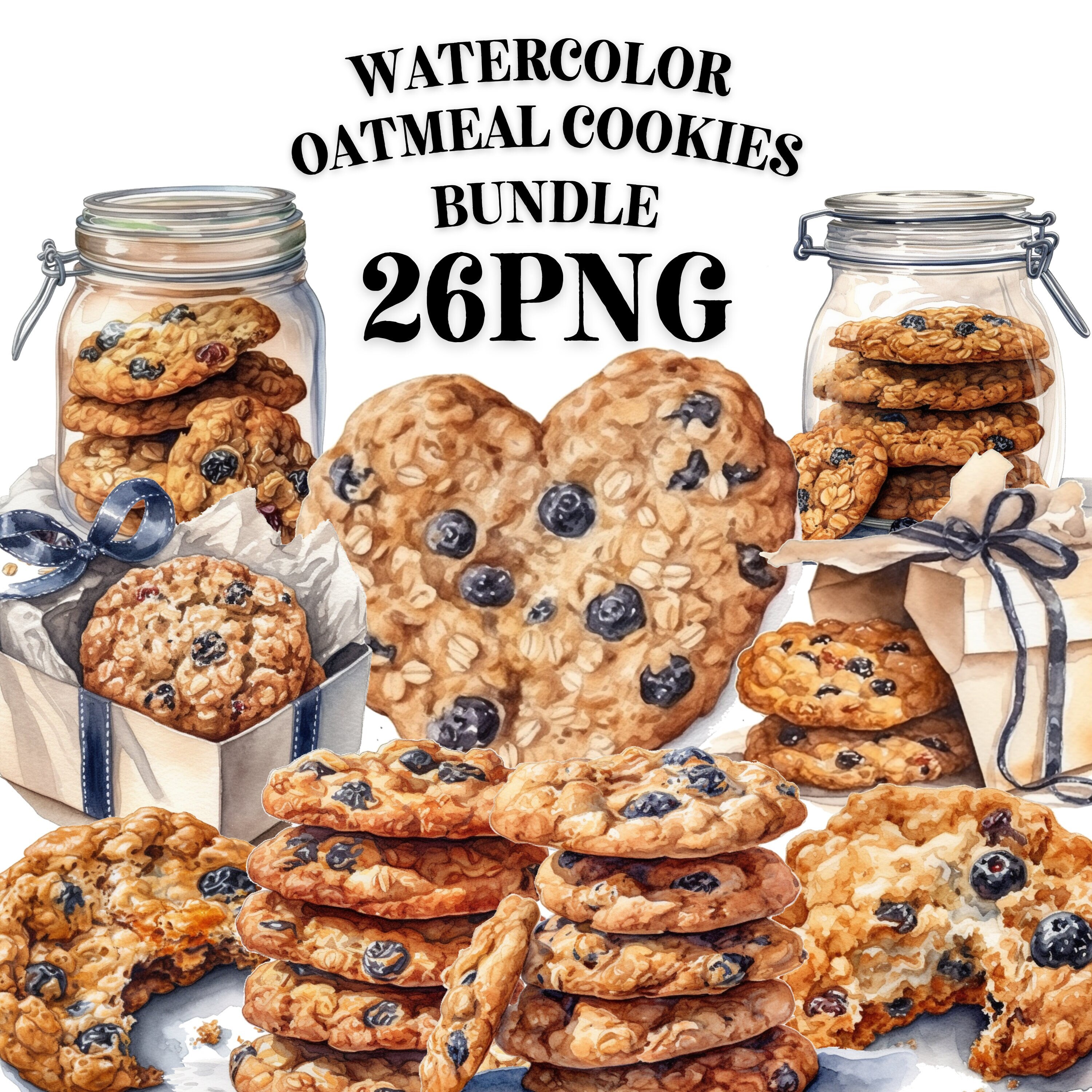 OATMEAL COOKIE Clipart Bundle 26x Png Watercolor Baking - Etsy