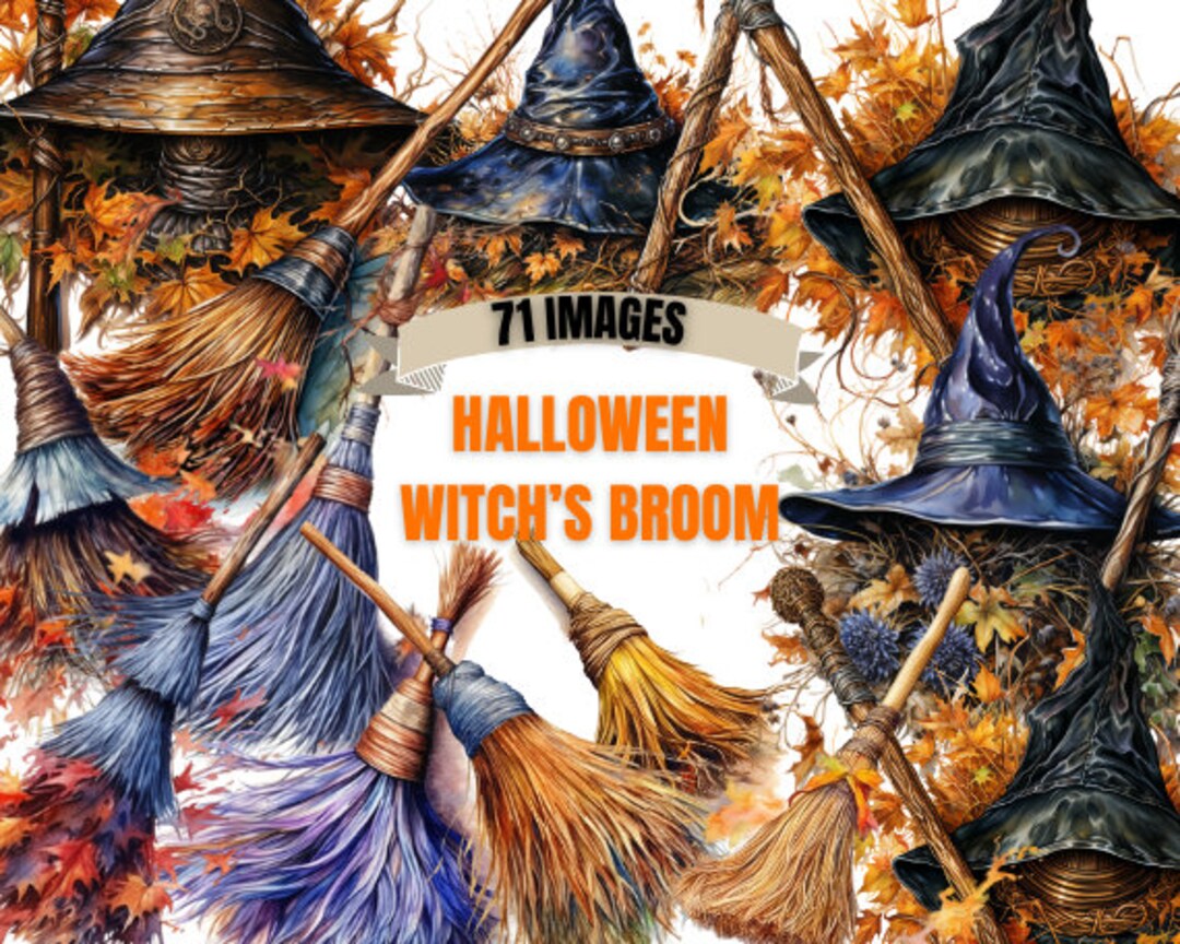 HALLOWEEN BROOMS CLIPART Bundle 71x Png - Watercolor - Fall Autumn Transparent Digital Designs ...