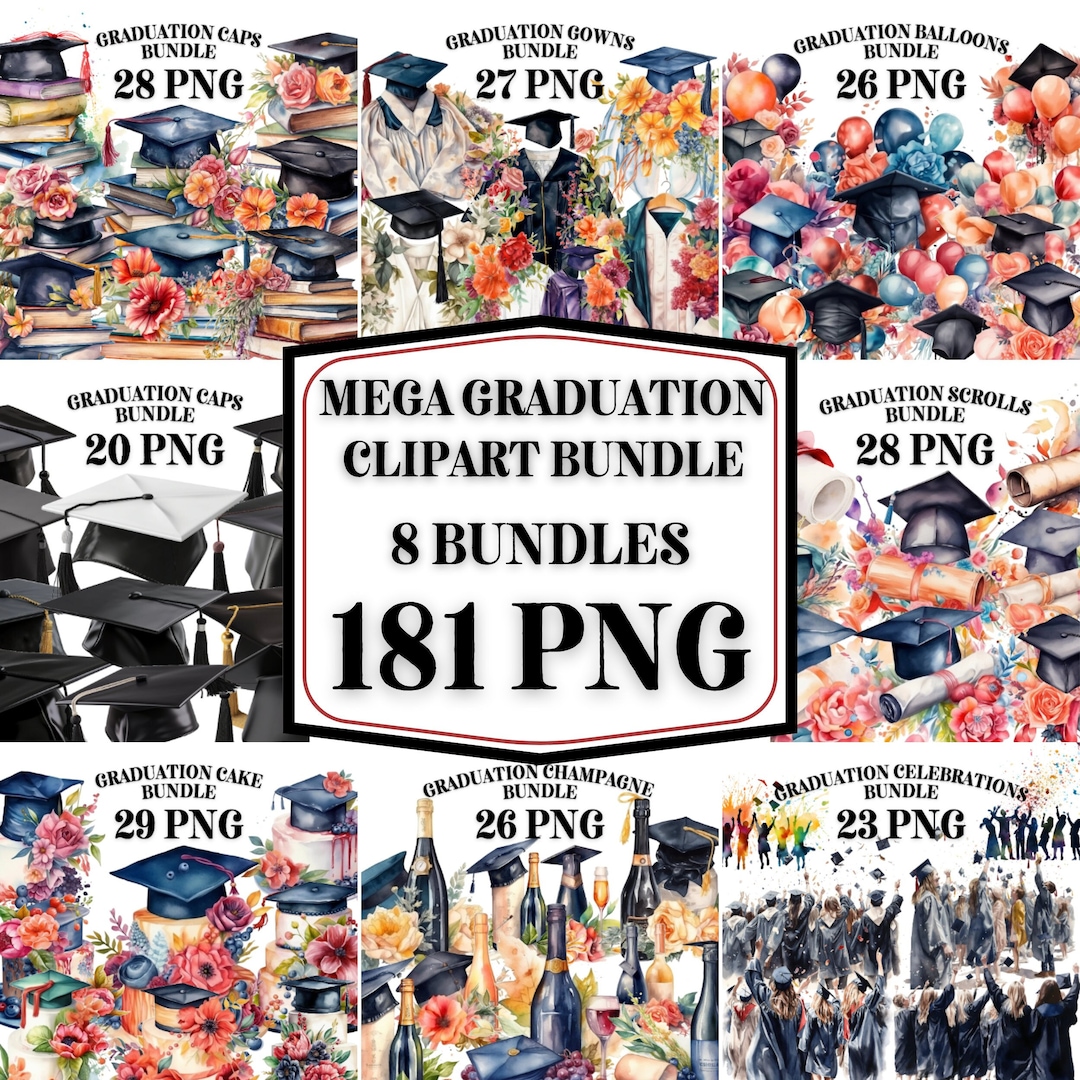 GRADUATION CLIPART BUNDLE 181x Png - Watercolor - Grad - Transparent ...