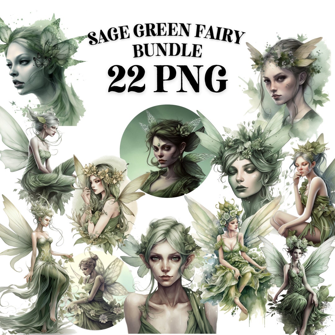 SAGE GREEN FAIRY Png 22pc Clipart Magical Fantasy Ethereal - Etsy