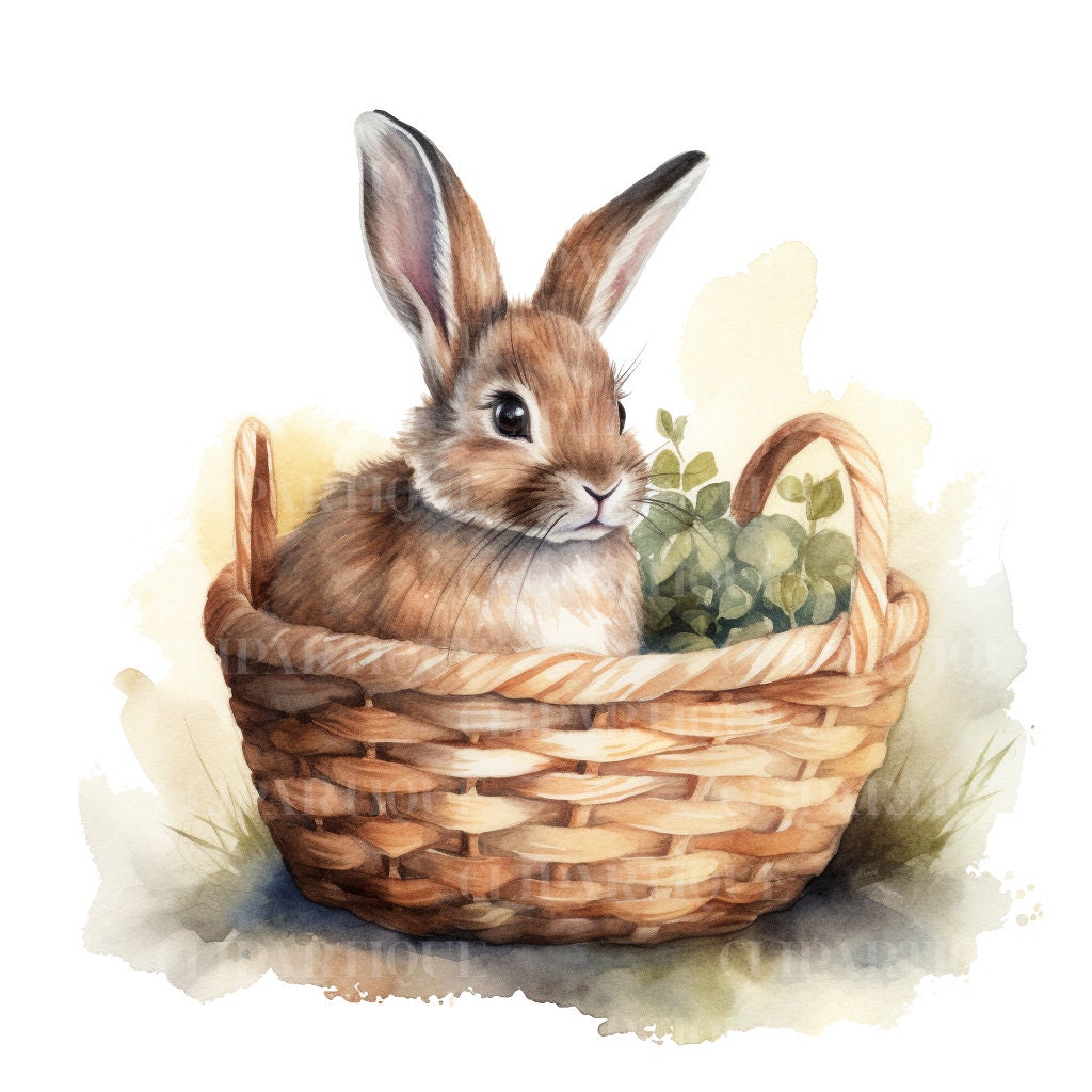 RABBIT BASKET Png 12pc Water Color CLIPART Farm Animals Png - Etsy
