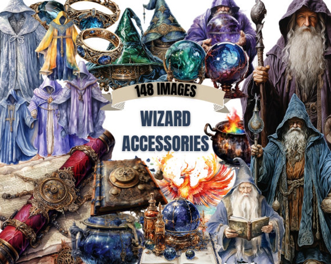 WIZARD ACCESSORIES CLIPART Bundle 148x Png - Watercolor - Magic Wand ...