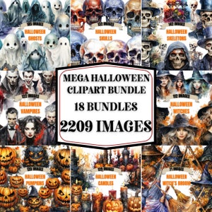 HALLOWEEN MEGA CLIPART Bundle 2209x Png Watercolor Fall Autumn ...