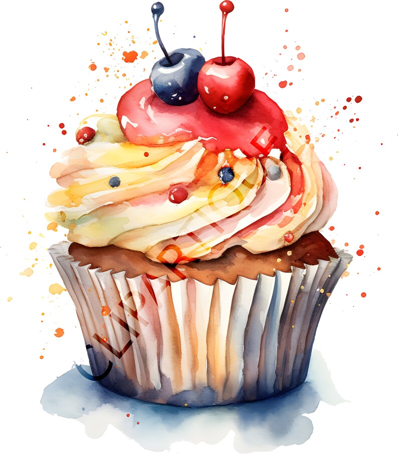 Cupcake Watercolor Clipart Illustration Scrapbook Digital - Etsy