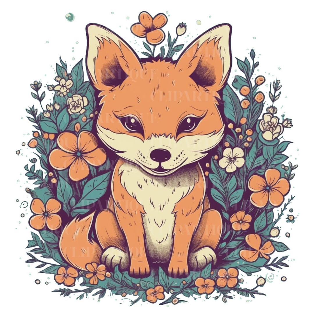 FLORAL BABY FOX Png 19pc, Vector Clipart, Animal Png, Digital Download ...