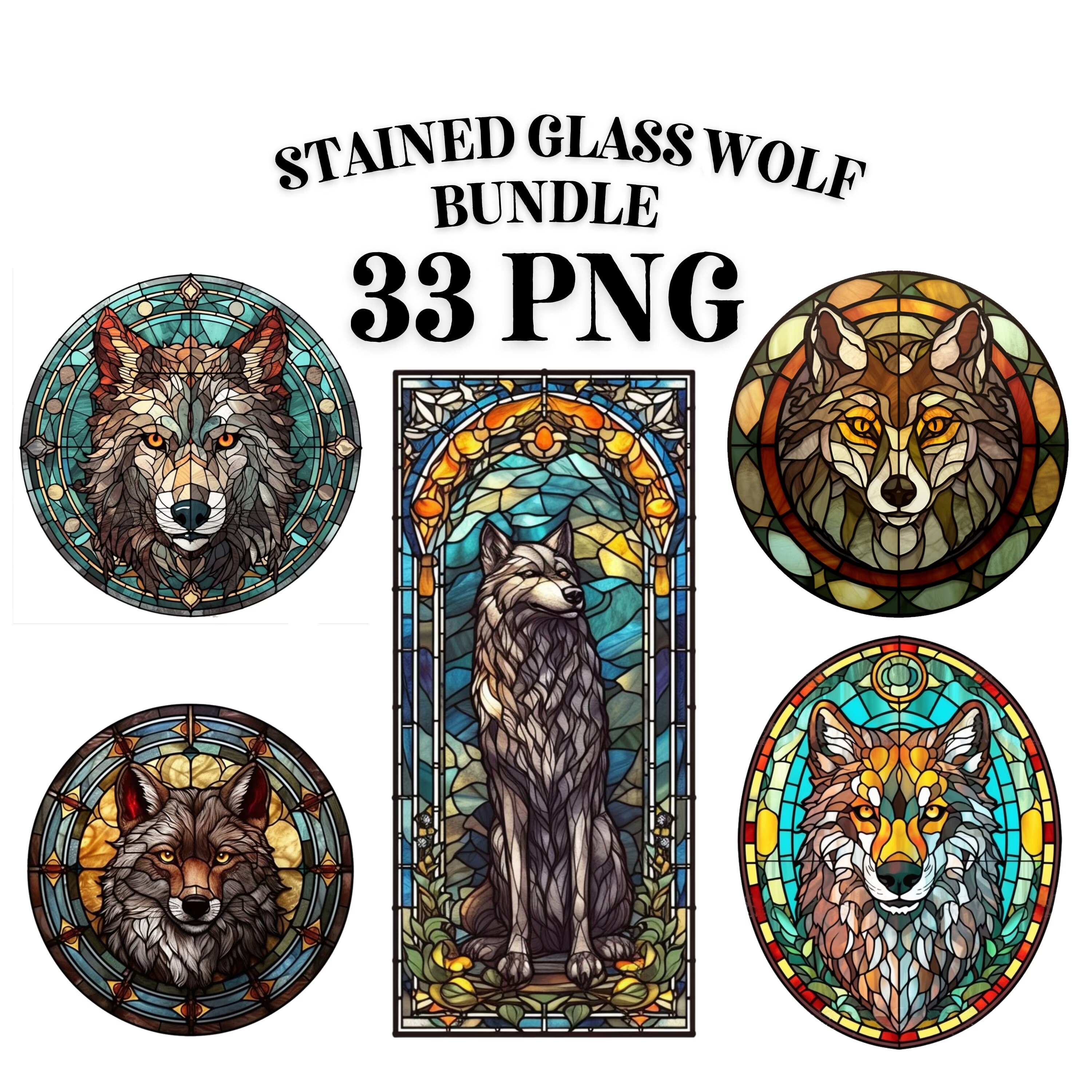 STAINED GLASS WOLF Clipart Bundle 33x Png Stained Glass - Etsy