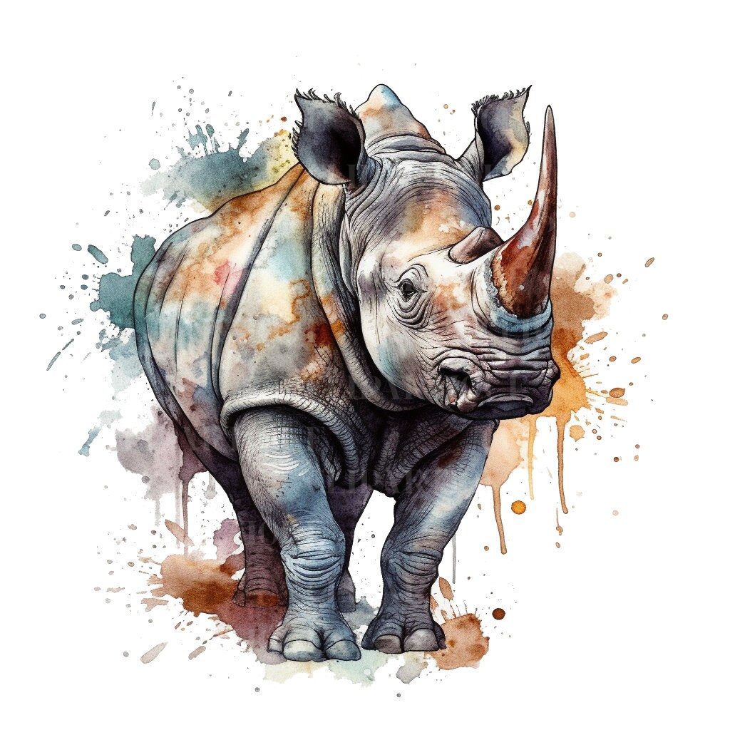 RHINO PNG Water Color CLIPART 12pc Jungle Animals Png - Etsy