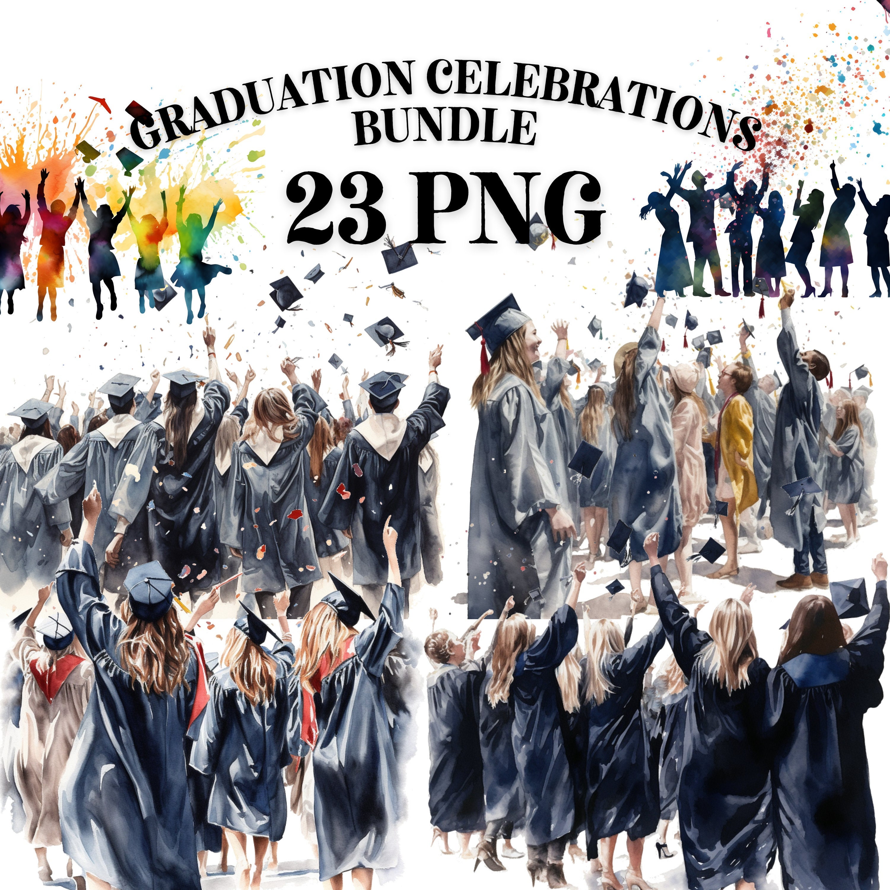 GRADUATION CELEBRATION CLIPART Bundle 23x Png Watercolor - Etsy