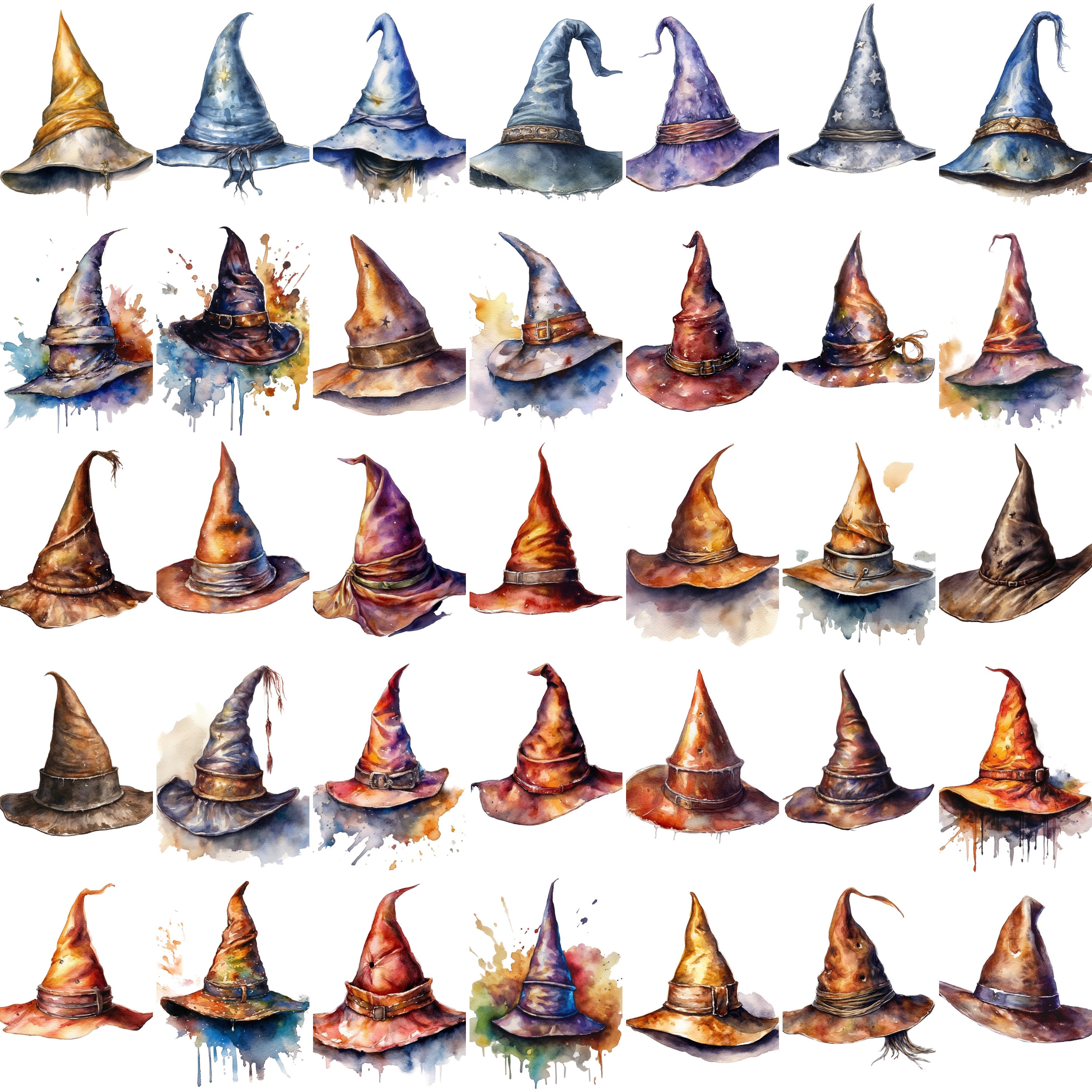 WIZARD HAT CLIPART Bundle 94x Png Watercolor Magic Fantasy - Etsy